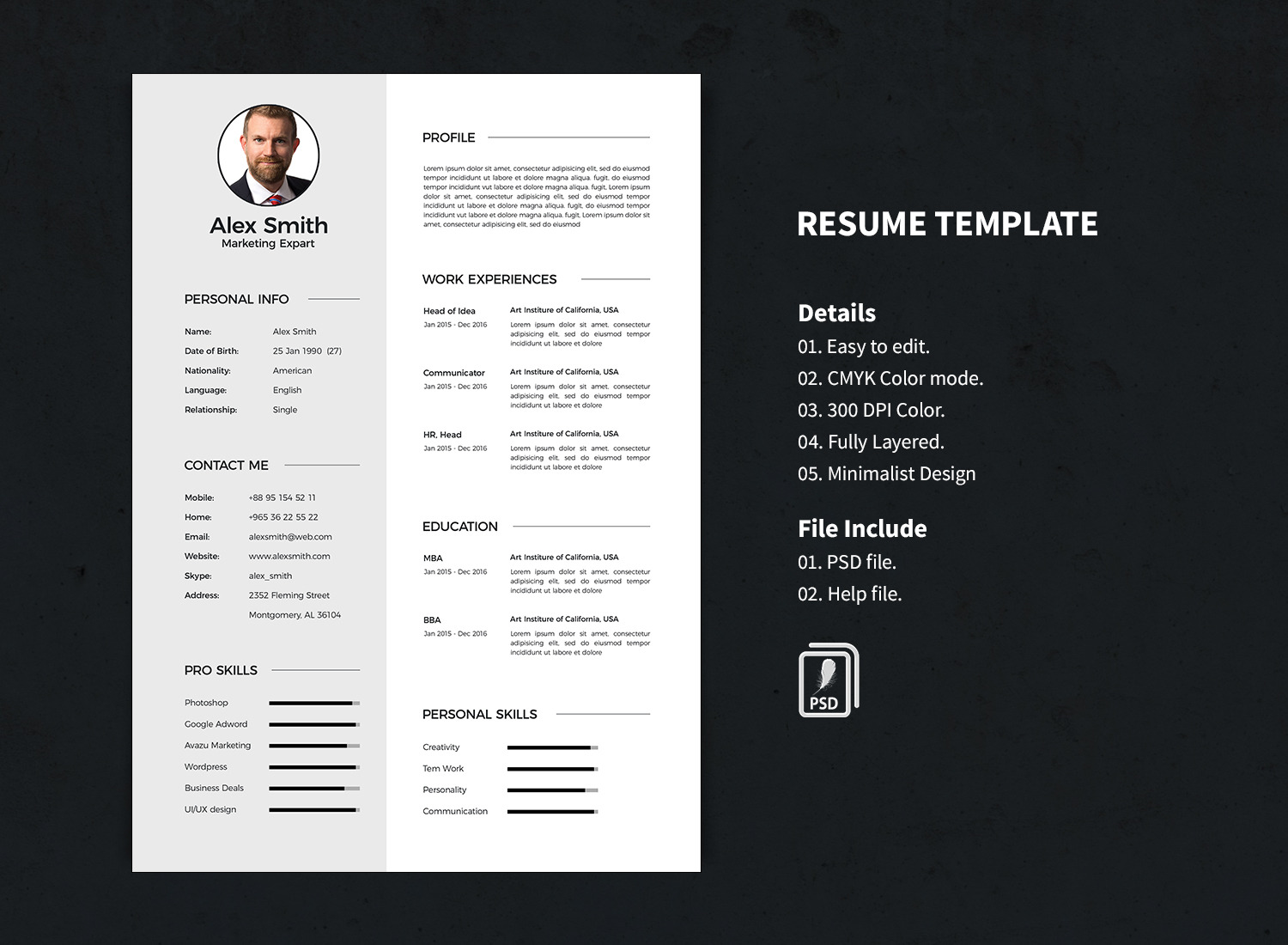 RESUME TEMPLATE, a Resume Template by graphicbox | Creative Market