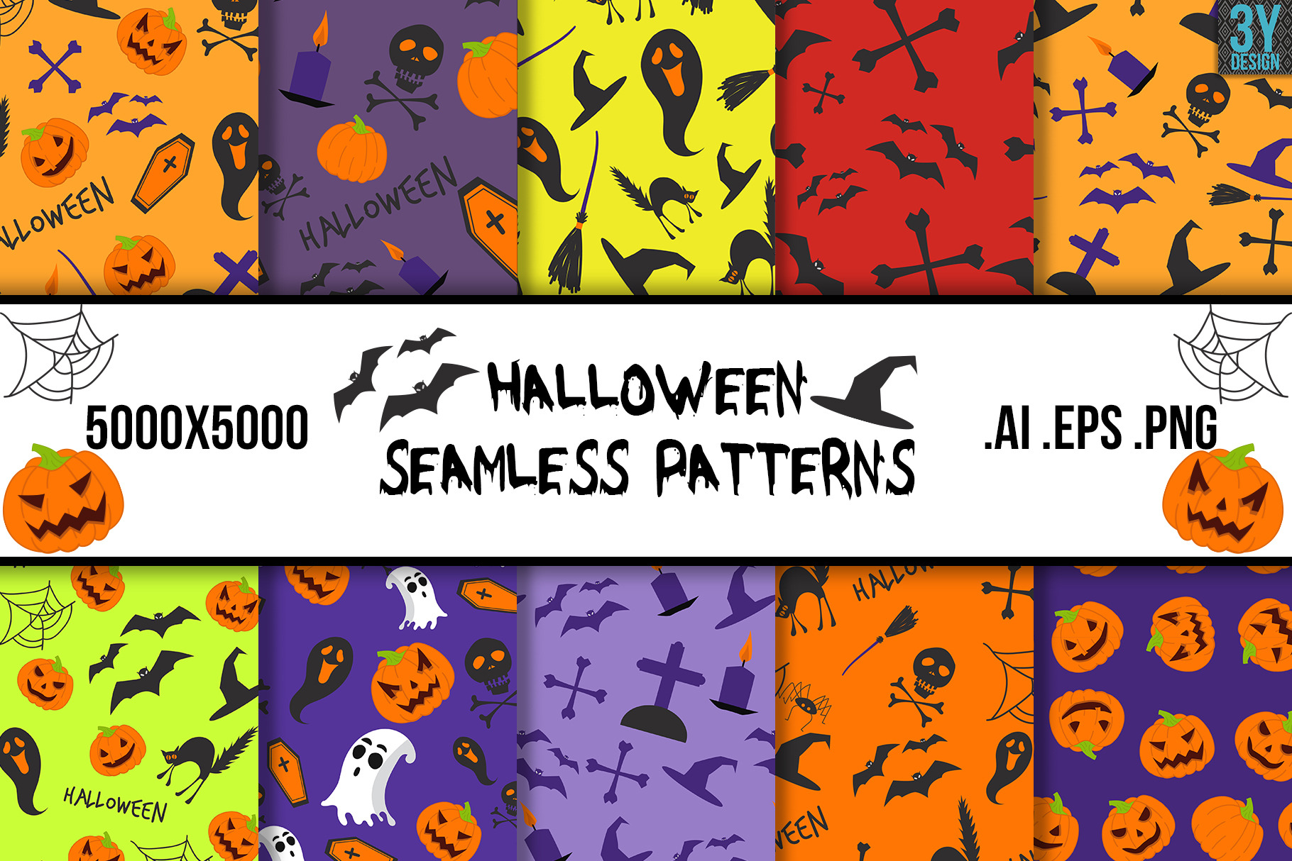 Halloween Seamless Patterns, a Pattern Graphic by 3Y_Design