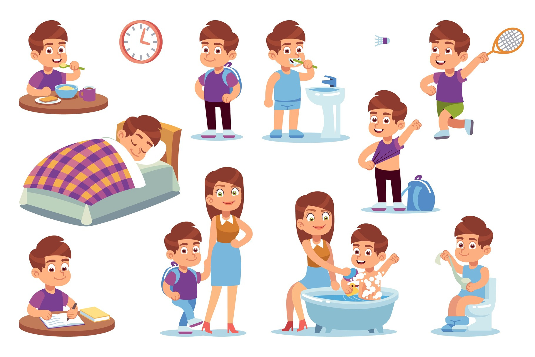 Boy routine. Kid daily activities | Graphic Objects ~ Creative Market