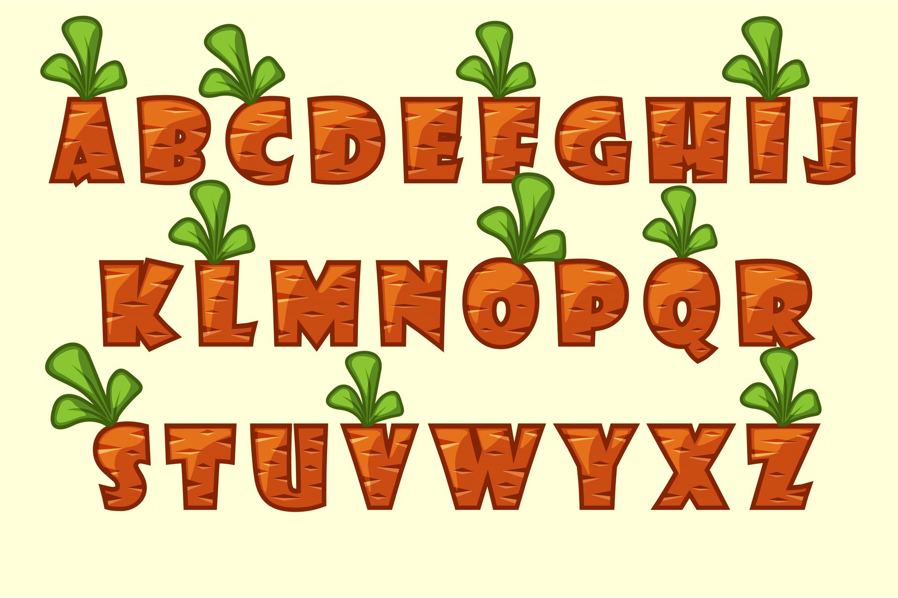 Vector Cartoon carrot font, an Education Illustration by BabySofja