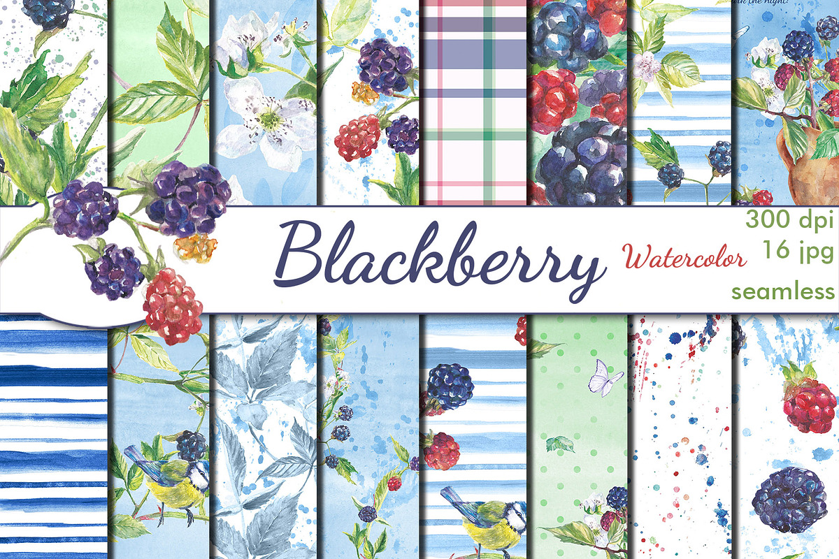 Watercolor Blackberry patterns, a Pattern Graphic by DollyPotterson