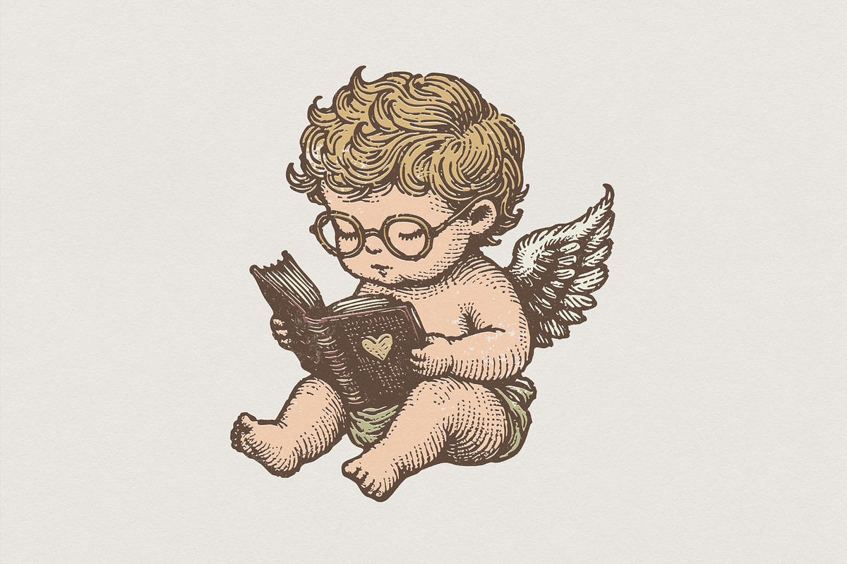 Cute Angel Reading Book PNG, an Illustration by SharpMarketplace