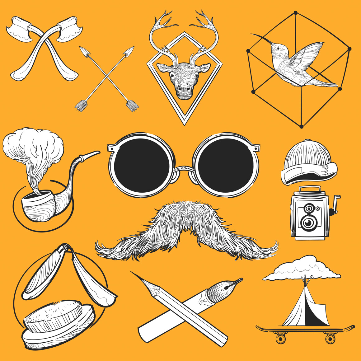 illustration set of hipster style, an Illustration by rawpixel