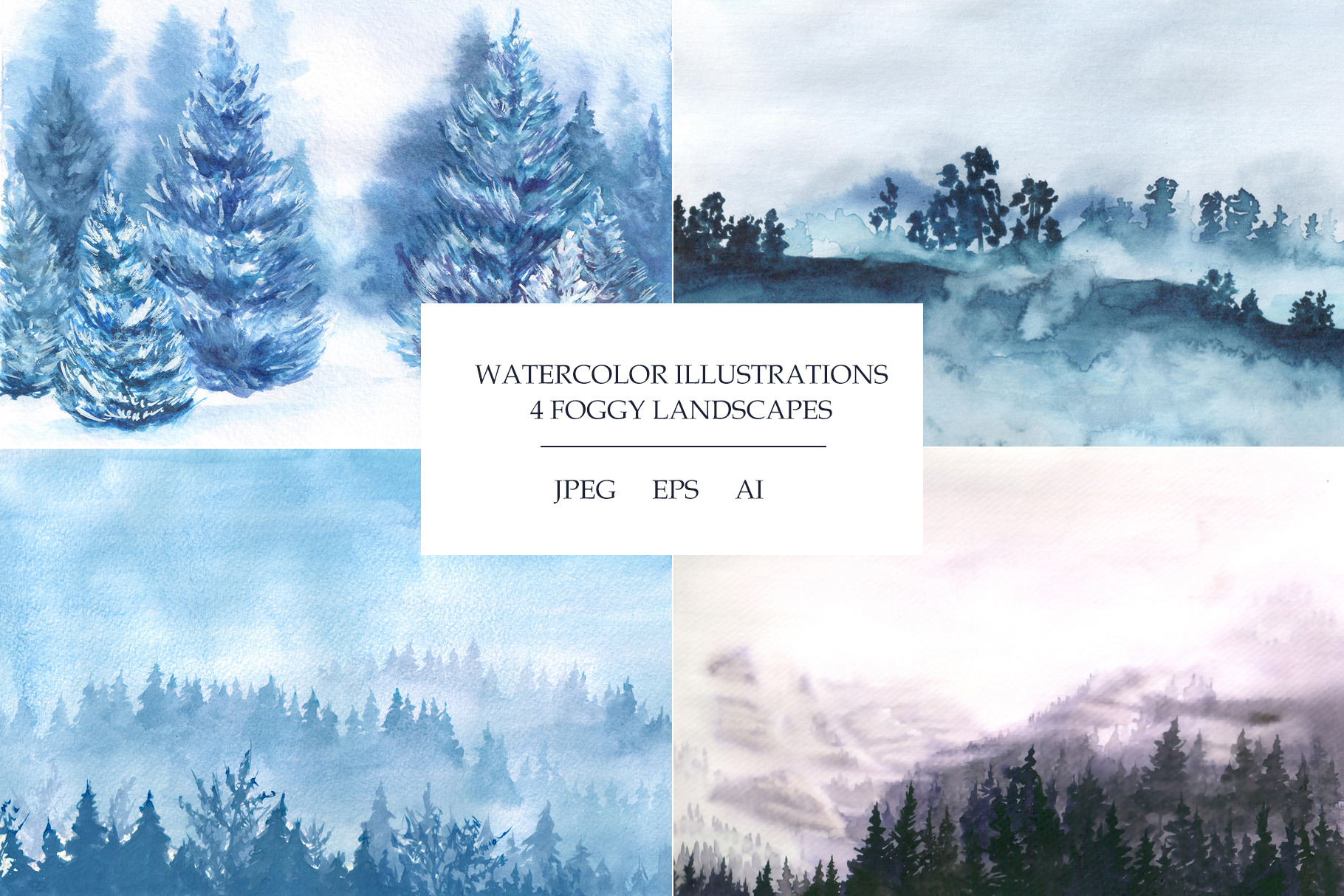 Foggy landscapes. Watercolor, an Illustration by DerzhavinaArt