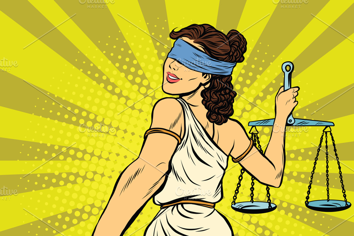 follow me, Themis leads to court, an Illustration by studiostoks