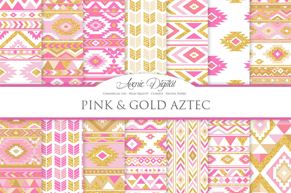 Pink & Gold Boho Seamless Patterns, a Pattern Graphic by Avenie Digital