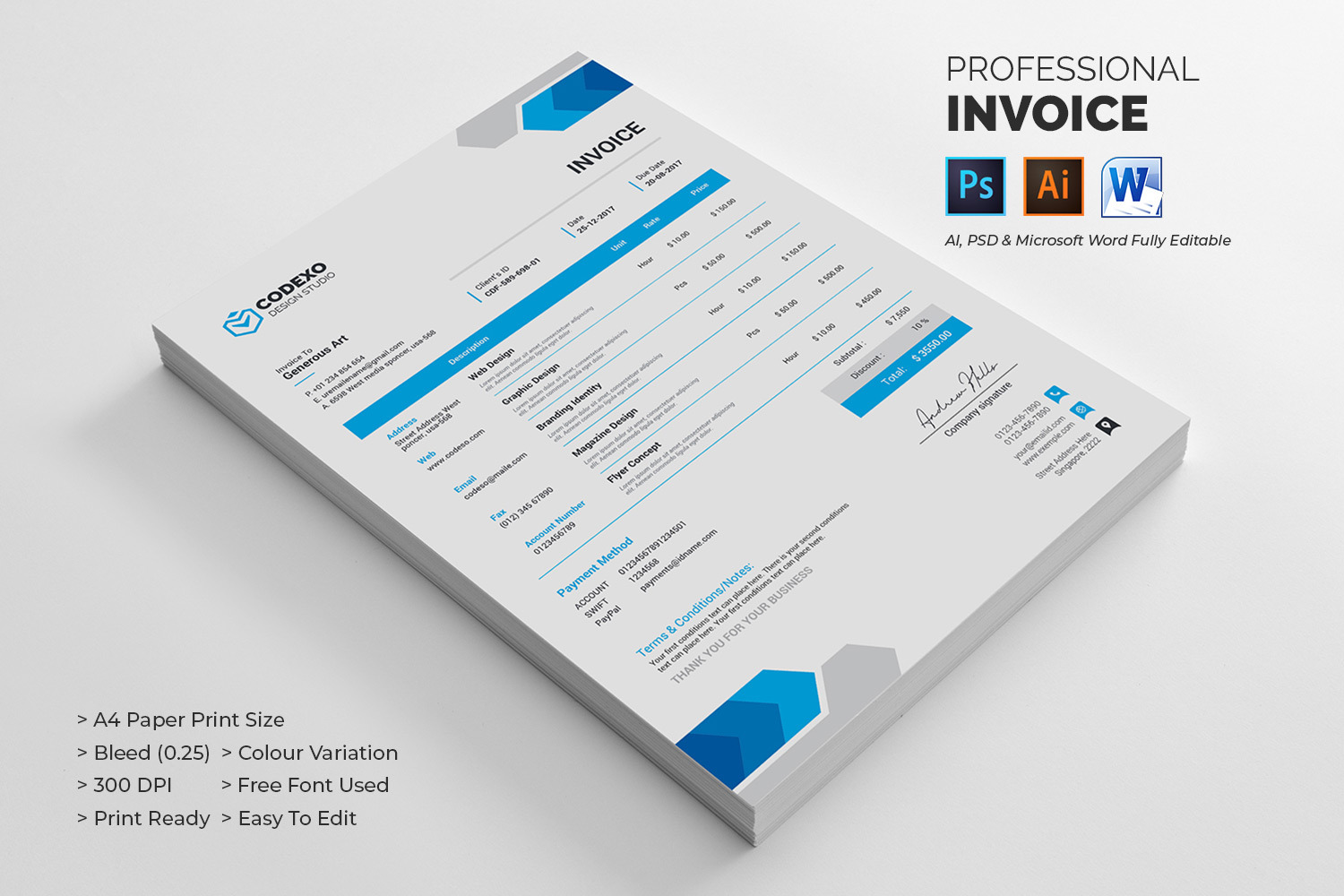 Invoice, a Stationery Template by GenerousArt