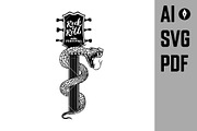 Illustrations of snake on guitar, an Animal Illustration by Vectorhight