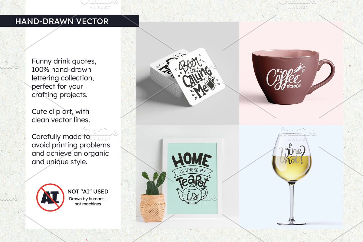 Drinks Hand-Lettering Quotes, a Food Illustration by insemar