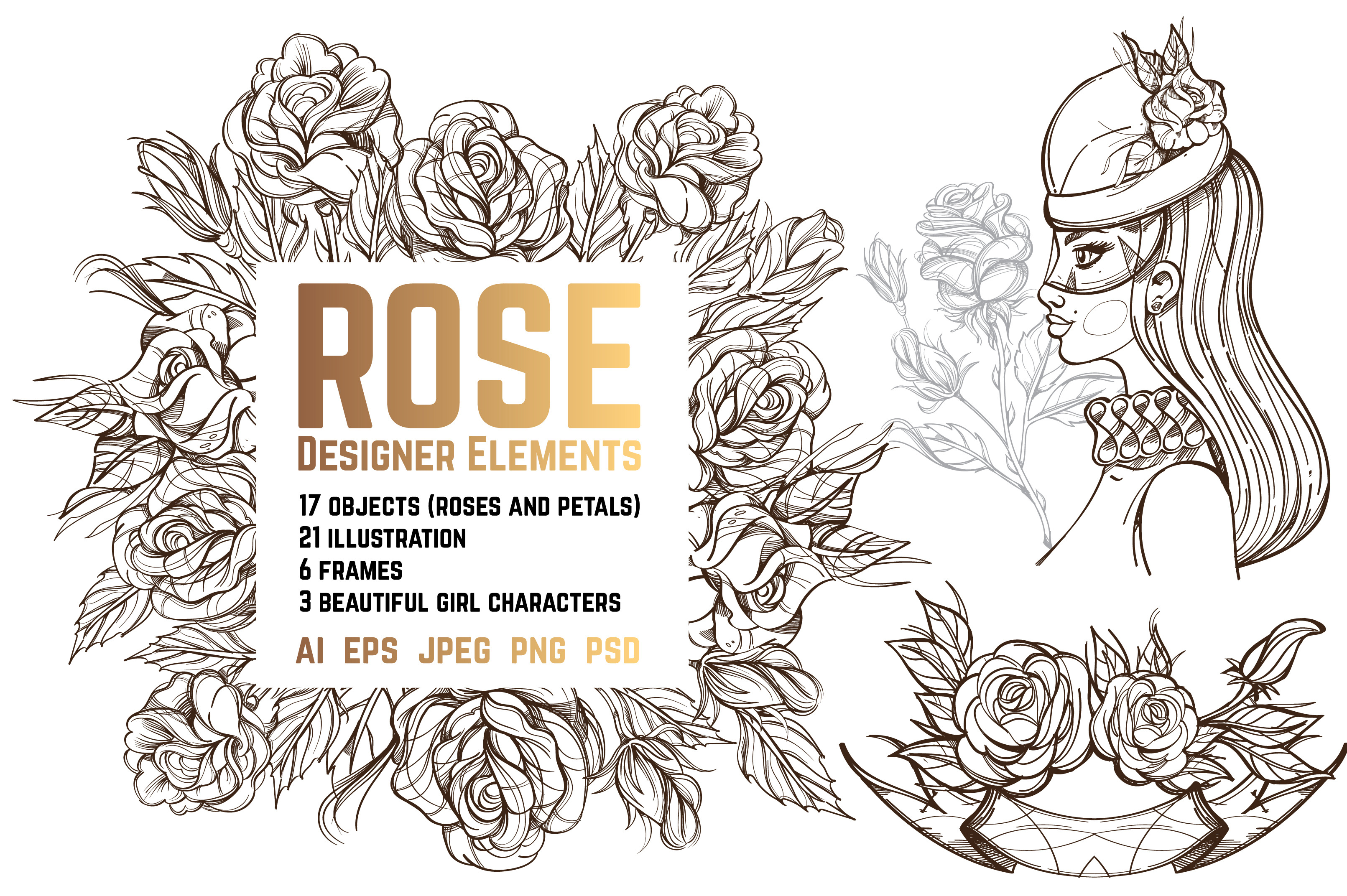Roses outline sketches, a Decorative Illustration by It's Time to Designs