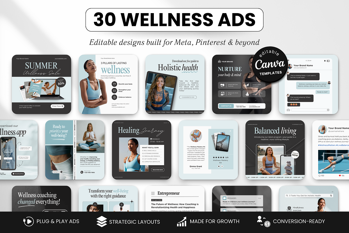 30 Wellness Static Ad Templates Meta