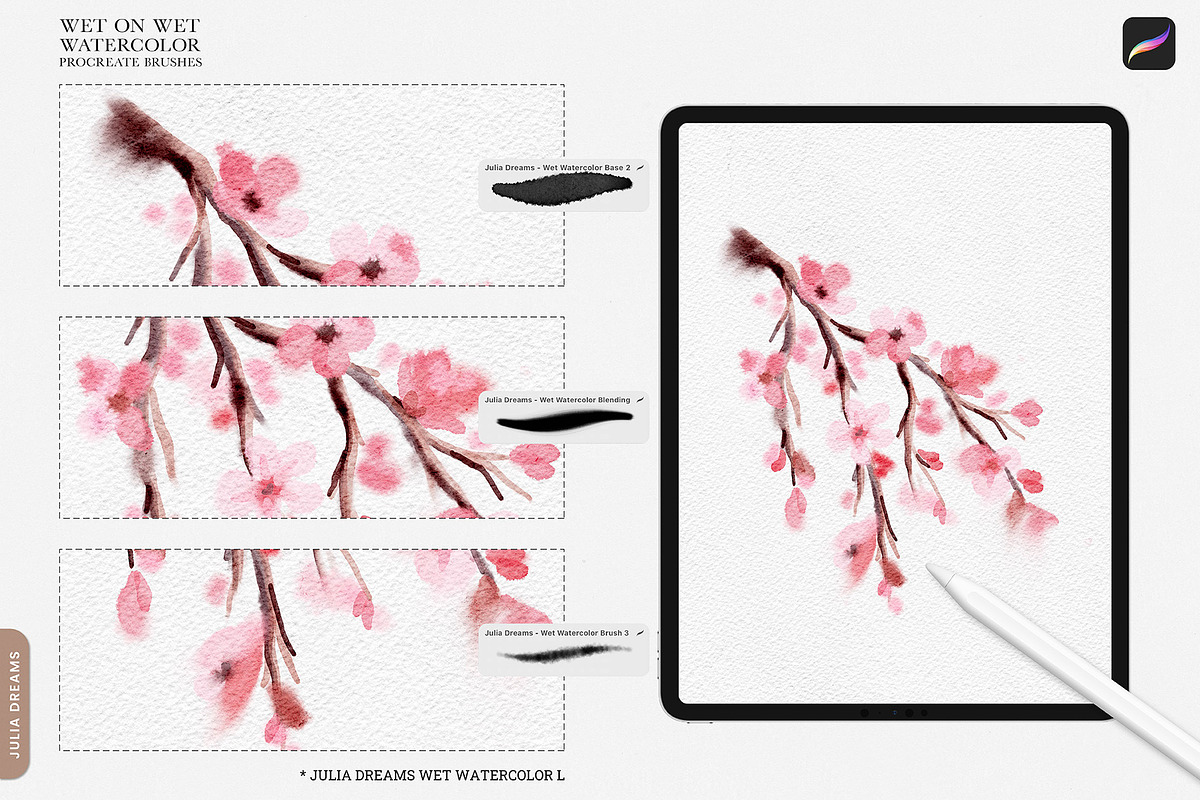 Wet Watercolor Procreate Brushes, a Brush Add-On by Julia Dreams