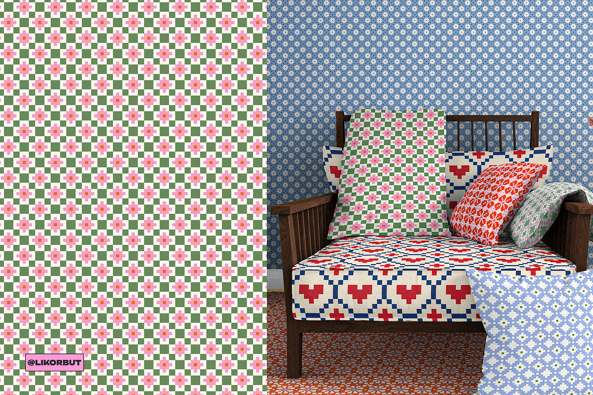 Geometric Jacquard Pixel Patterns