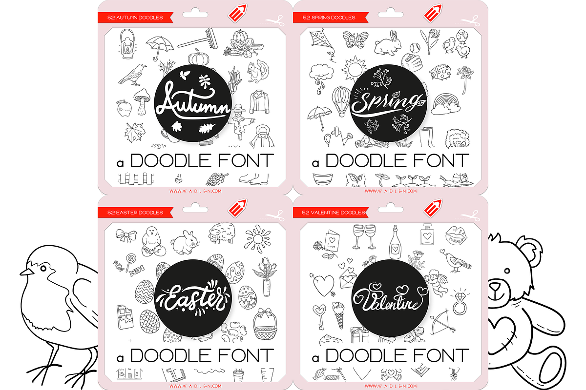The Doodle Fonts Bundle, a Symbol Font by WADLEN