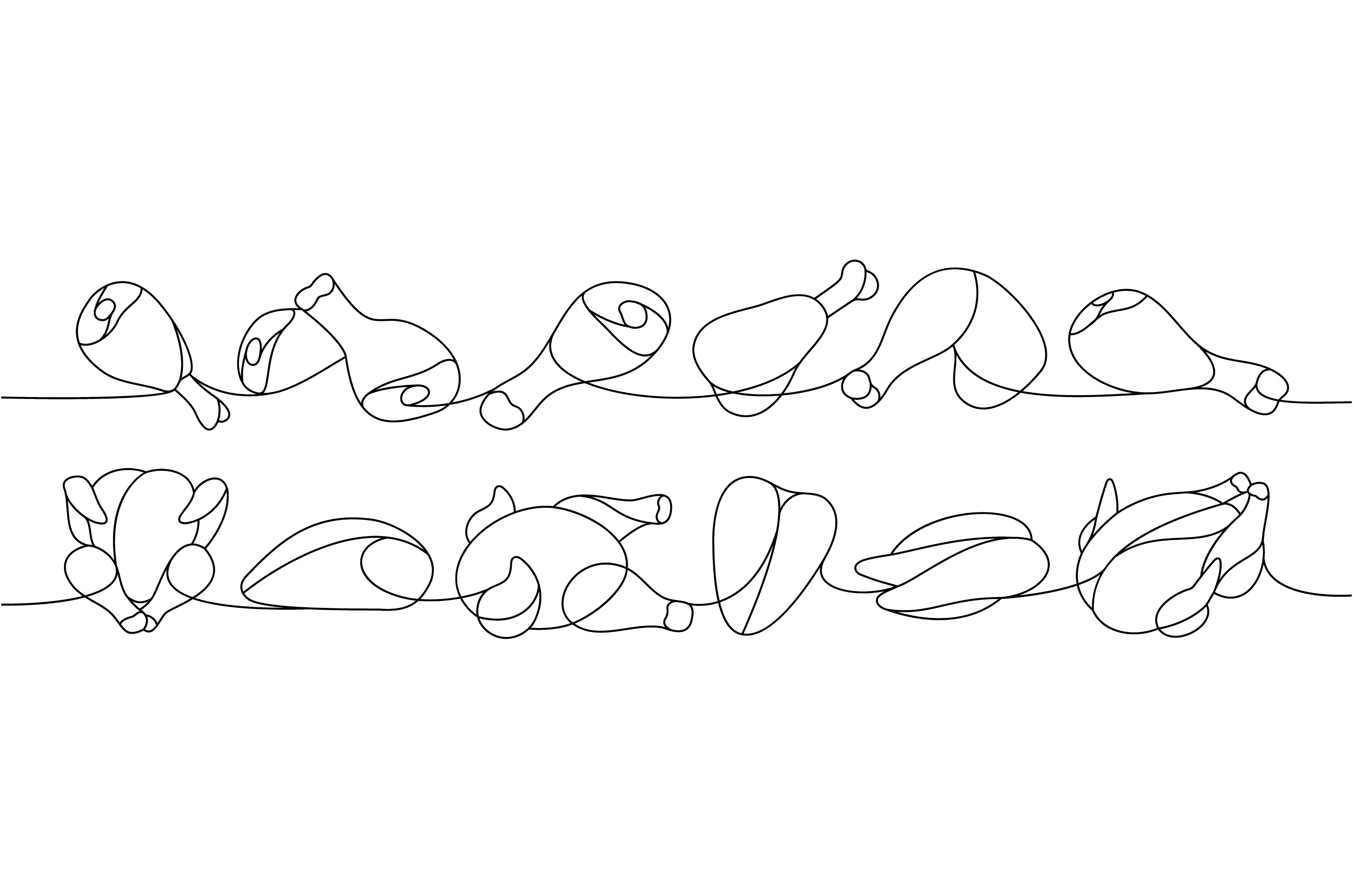 Parts of chicken meat one line | Food Illustrations ~ Creative Market