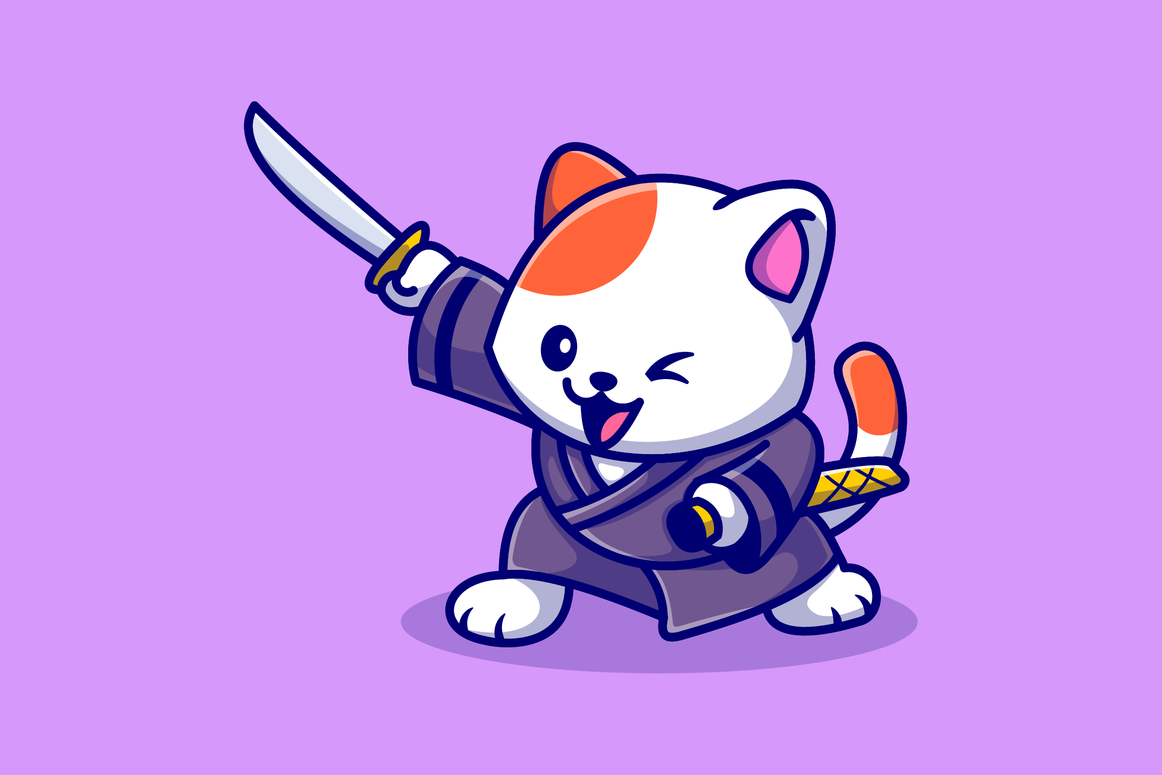 Cute Cat Samurai With Sword Cartoon, an Animal Illustration by Catalyst ...
