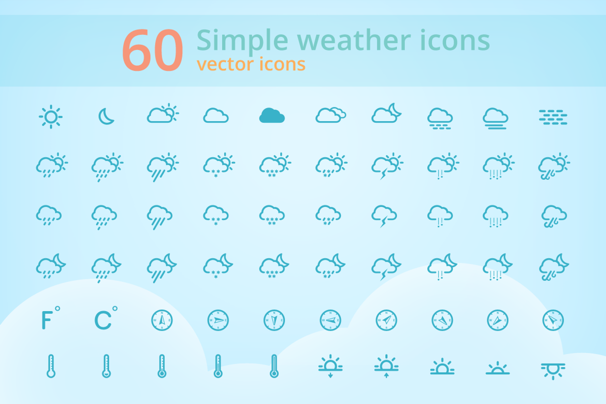 60 Simple Weather Icons, an Icon by danvierich