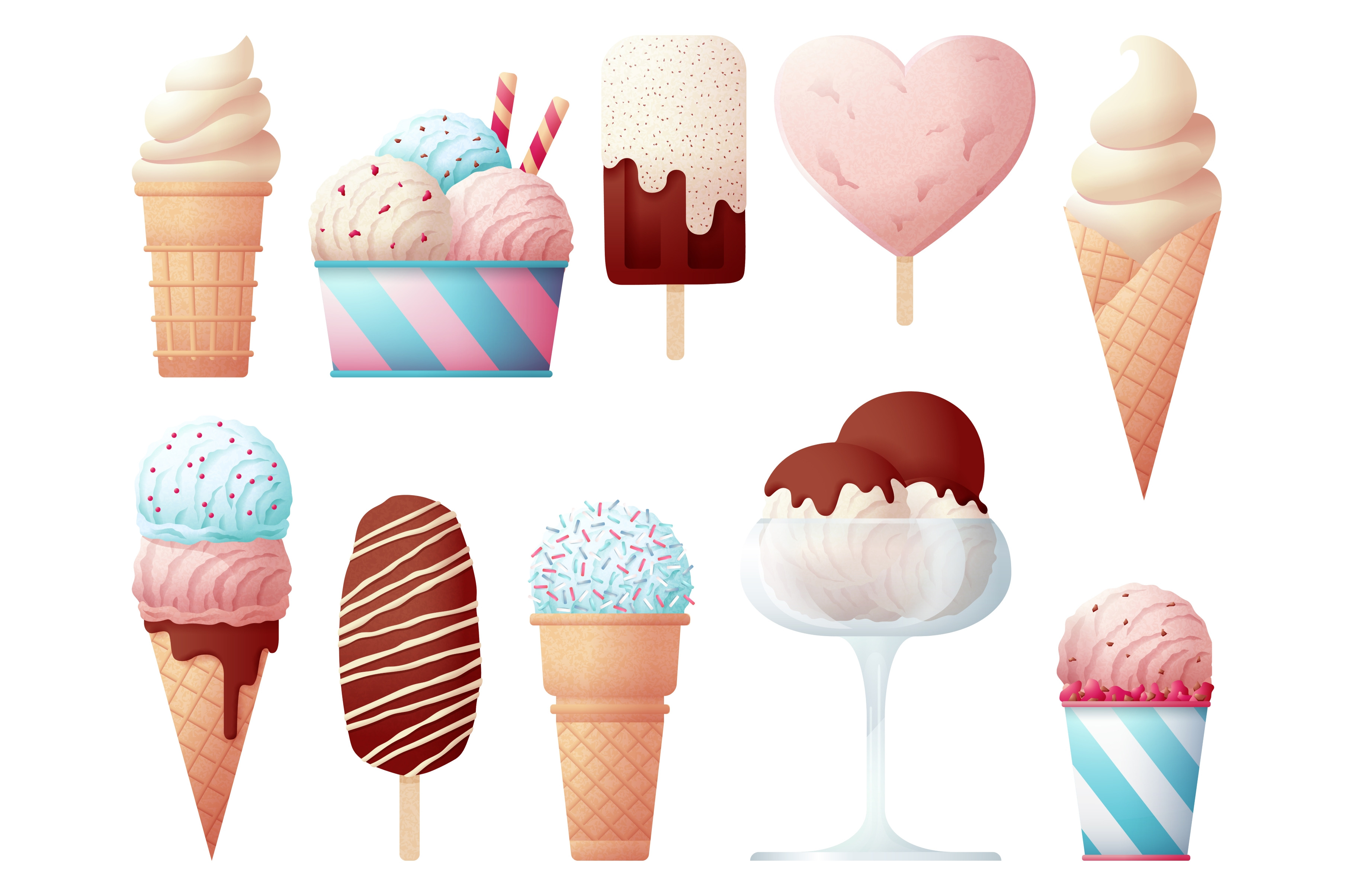 Ice cream collection. Creams objects | Background Graphics ~ Creative ...