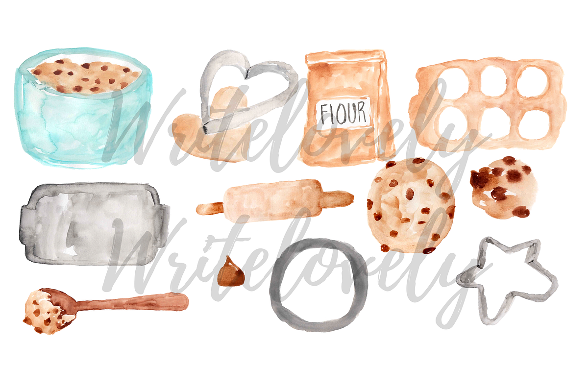 Watercolor Cookies Clipart Set, a Food Illustration by Writelovely
