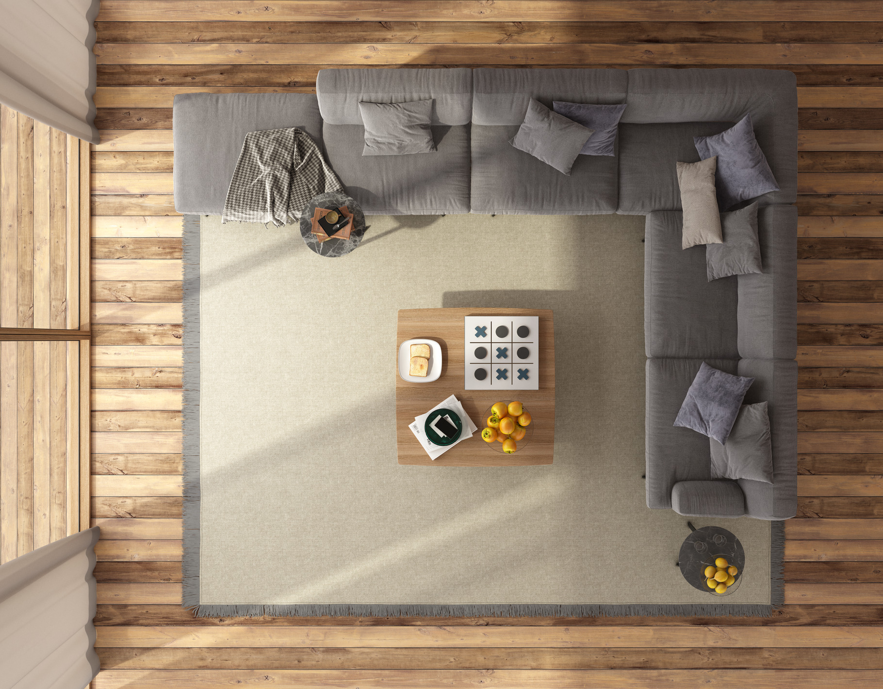 Top view of a modern living room with large sofa, an Architecture Photo ...