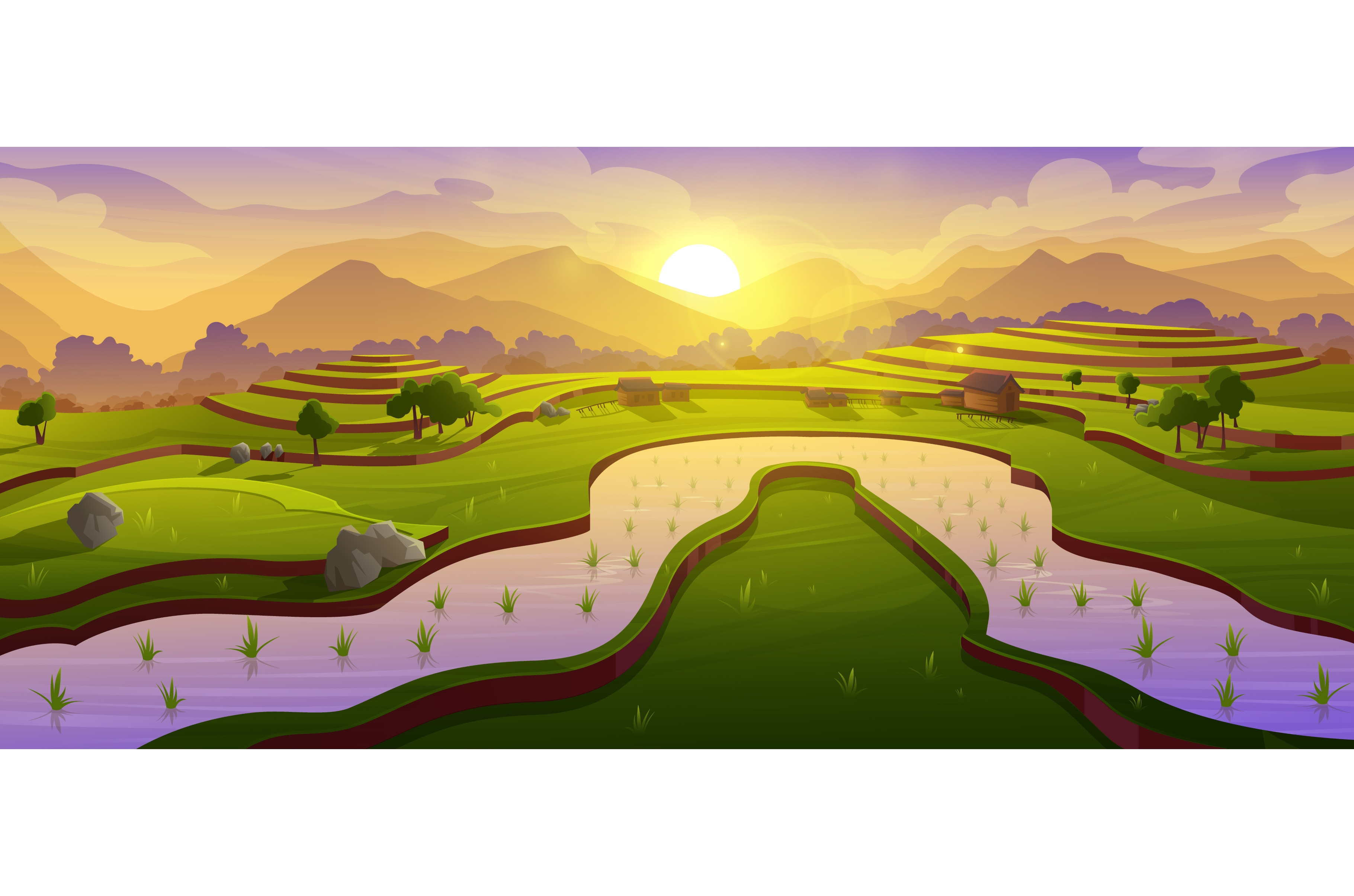 Asian rice field terraces at morning, an Illustration by art PVP - market