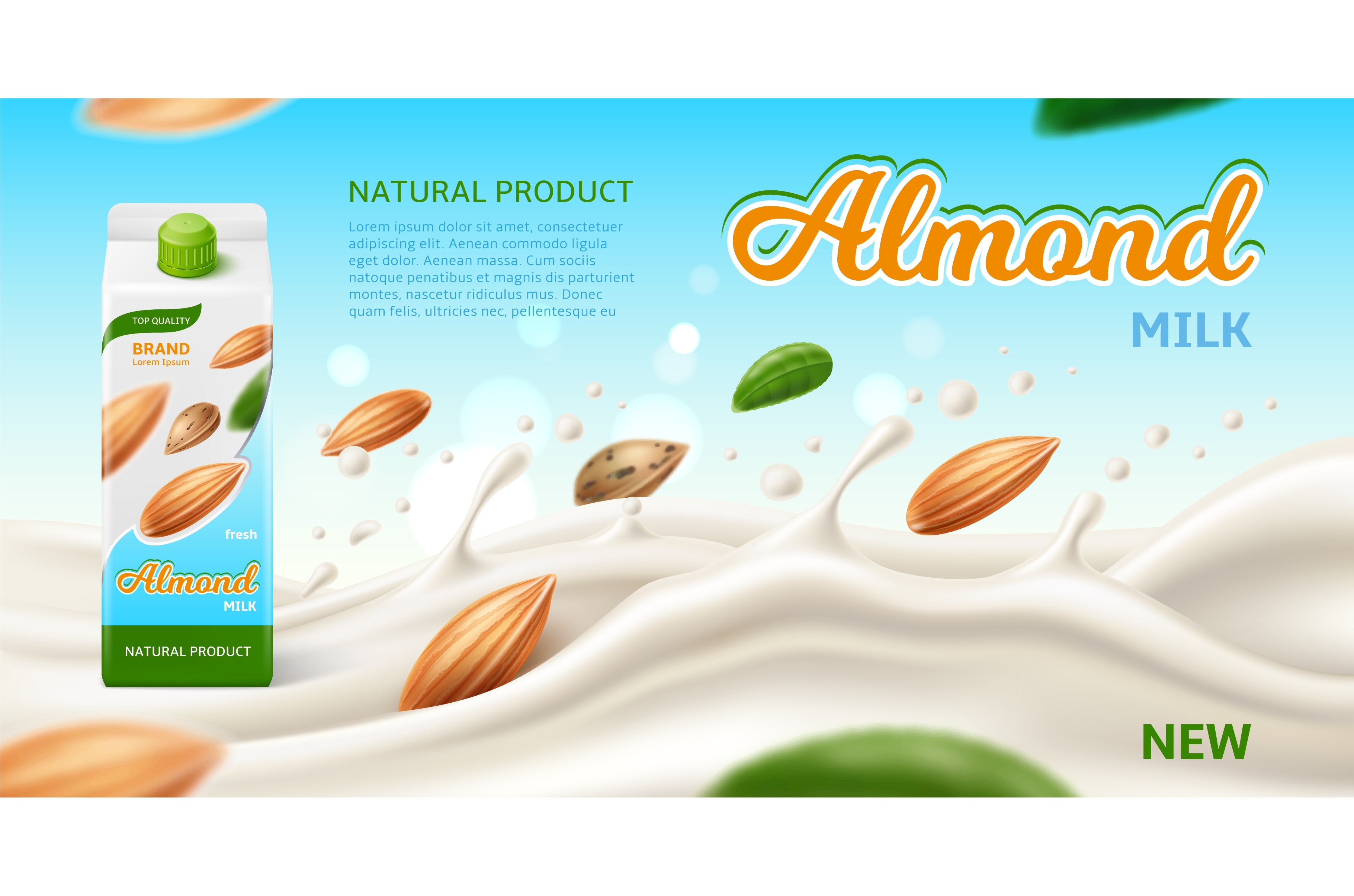 Realistic almond milk. Organic, a Food Illustration by Vectorbuum