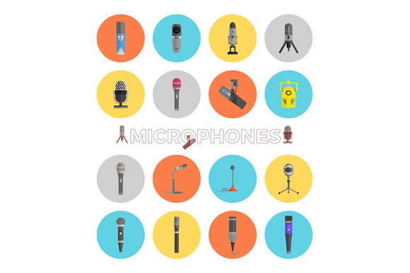 Microphone Set Design Flat Isolated, an Object Graphic by robuart