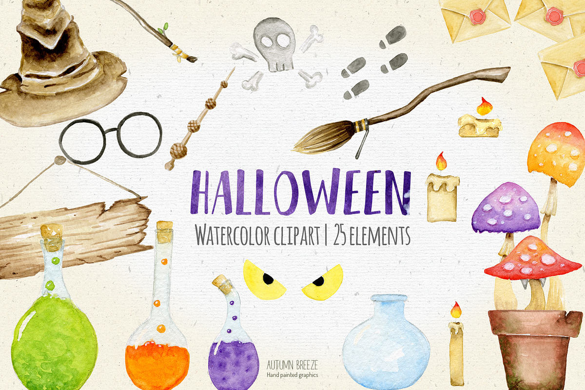 Halloween watercolor clipart, a Seasonal Illustration by Autumn Breeze