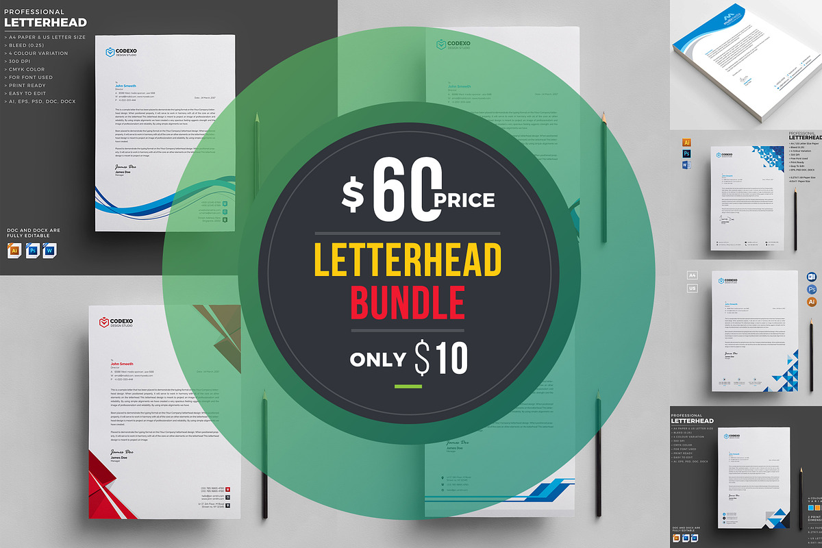 10 Corporate Letterhead, a Stationery Template by GenerousArt ...