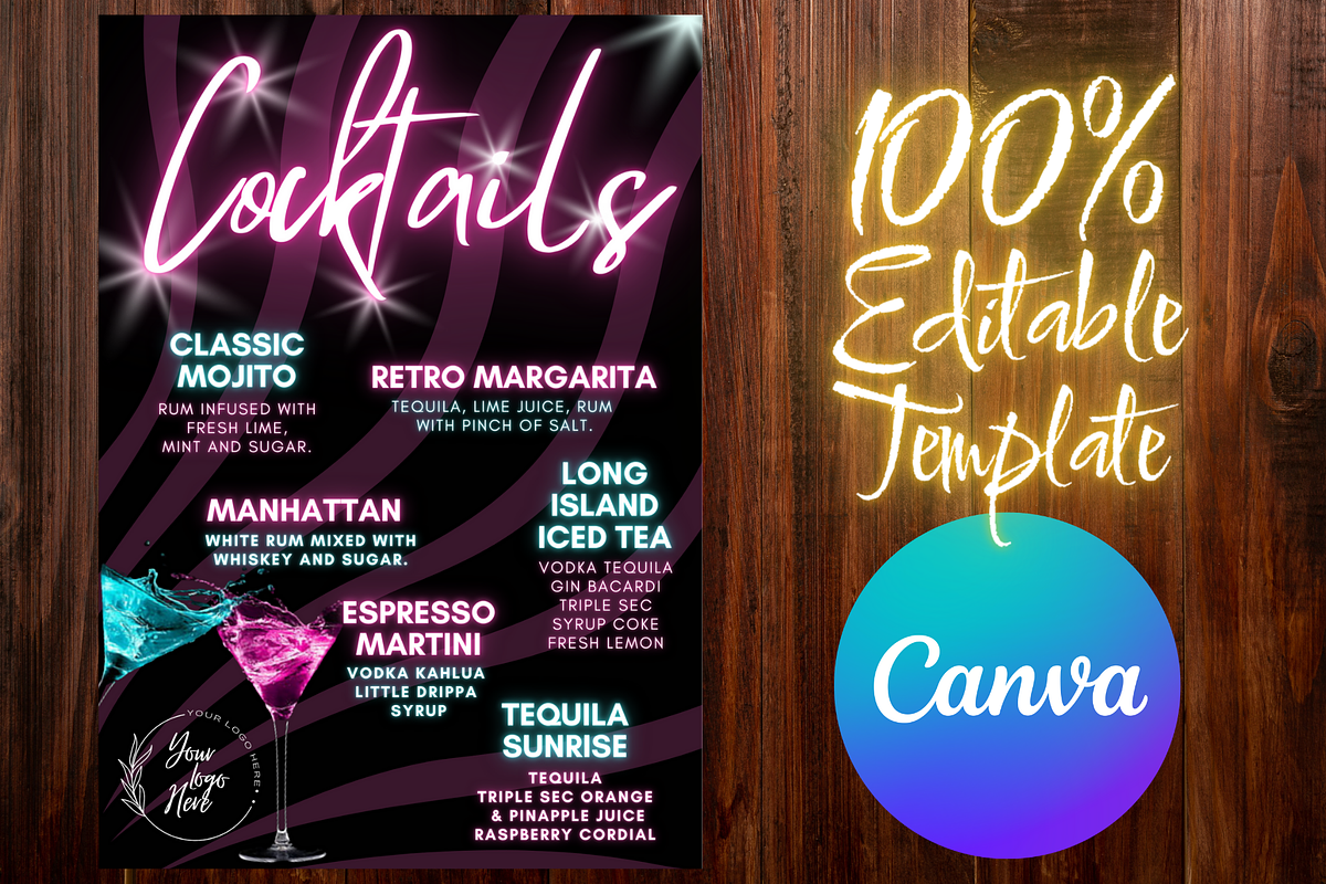 Cocktail Menu -EDITABLE CANVA TEMPLATE