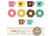 Coffee Donut Digital Papers Clipart, a Pattern Graphic by JennyL Designs