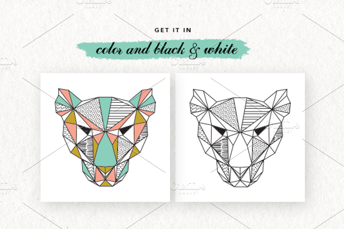 Geometric Animal Faces EPS and PNG, an Animal Illustration by Pixejoo