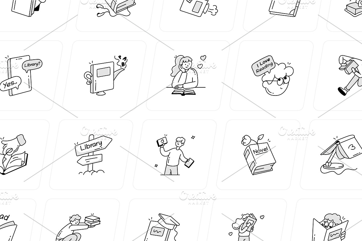 Library and Reading Doodles