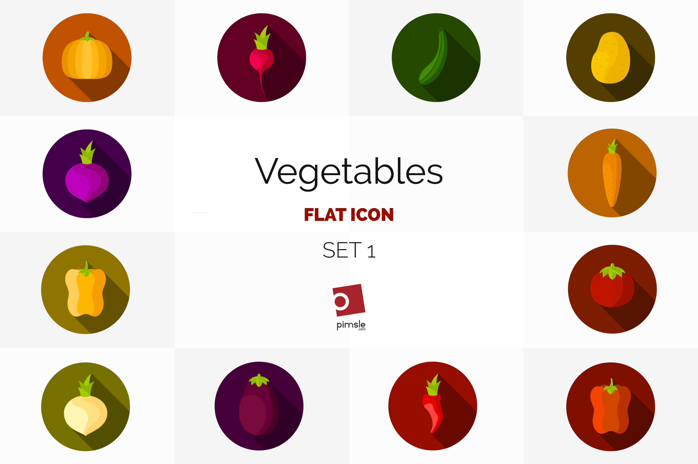 Vegetables flat icon set 1, an Icon by Pimsle - Simple elements