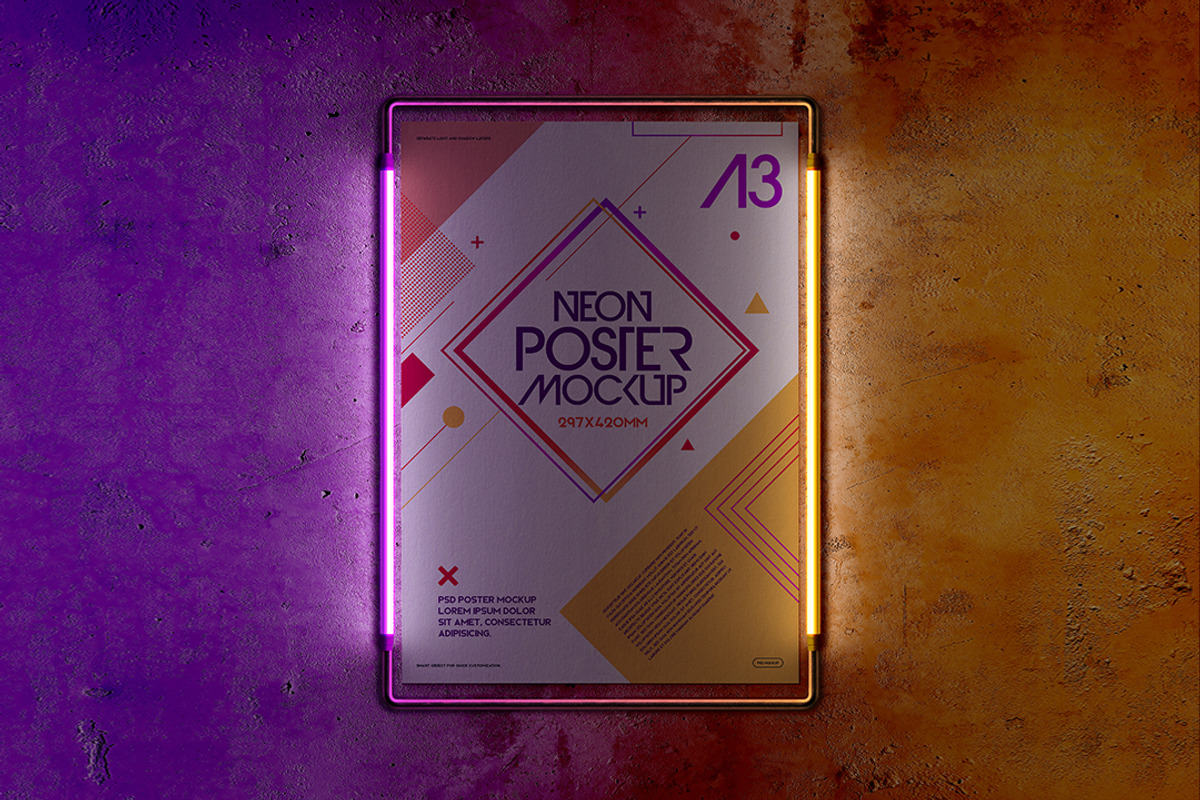 Poster Mockup Neon Light Metal Frame | Creative Market