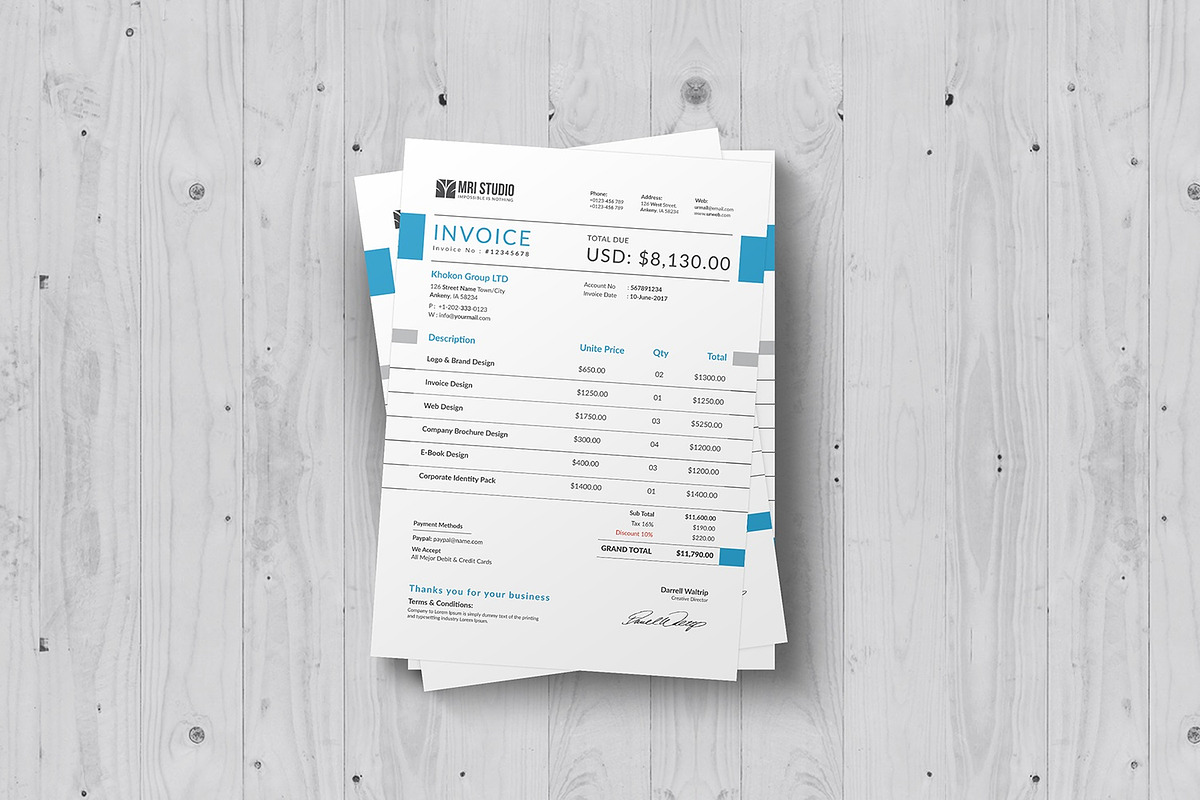Creative Invoice Template, a Stationery Template by MRI STUDIO