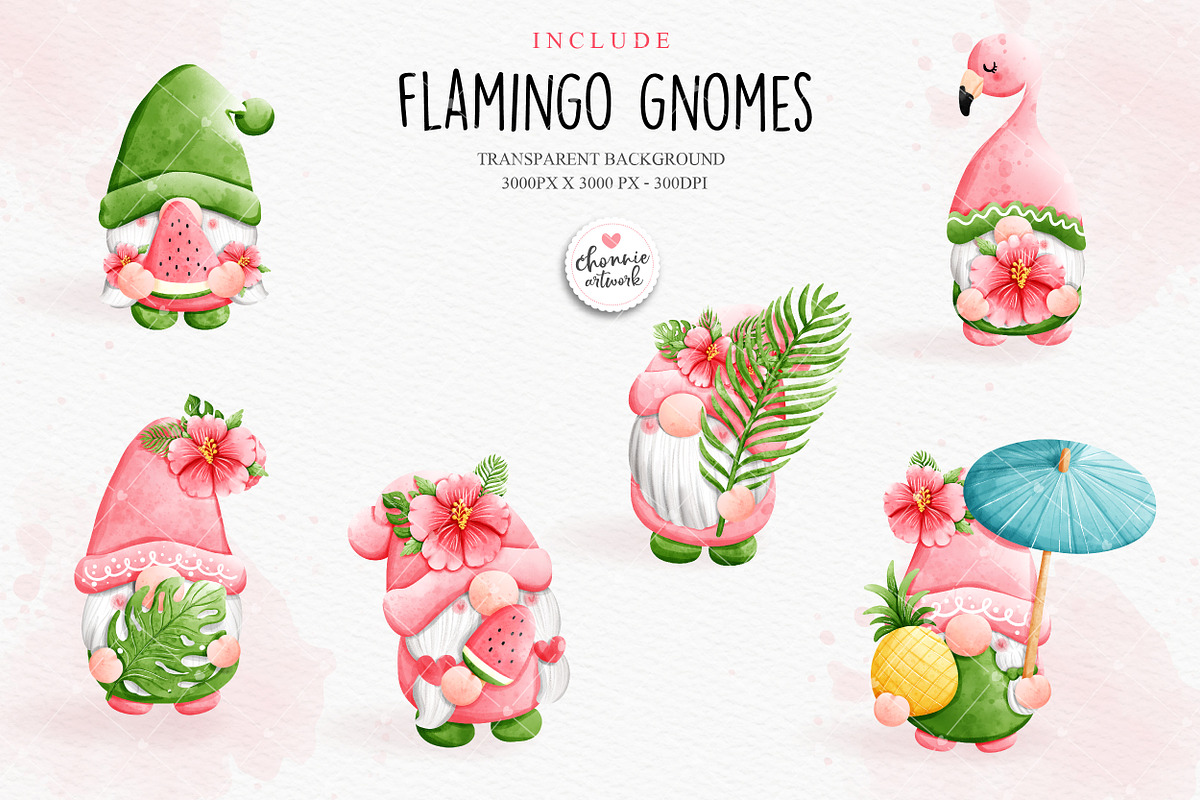 Gnome flamingo clipart, summer gnome, an Animal Illustration by ...