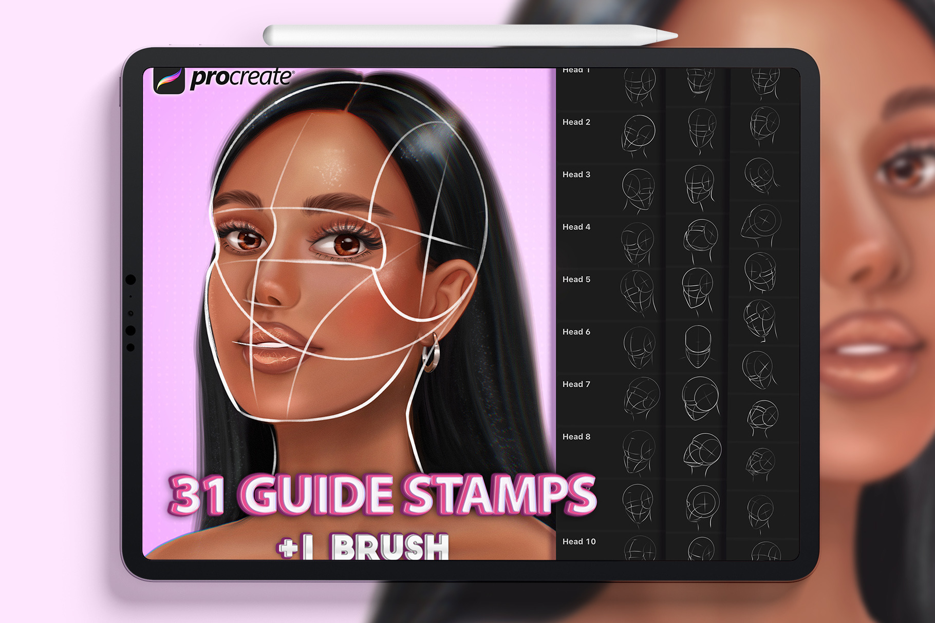 Procreate heads guide stamps, a Brush Add-On by KsTumanova