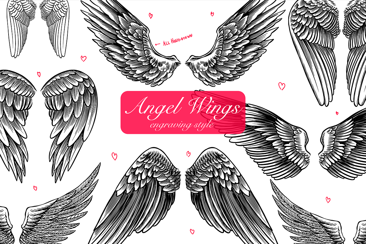 Angel wings drawing engraved, an Object Illustration by Arthur Balitskiy