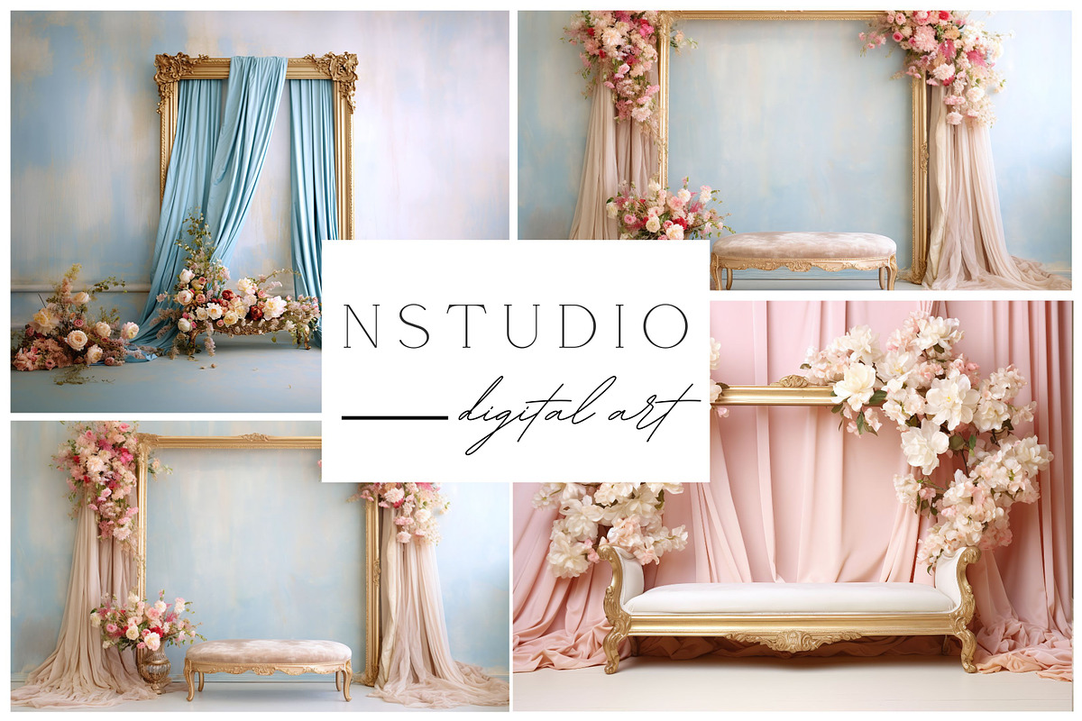 10 Vintage Gold Frames Backdrops