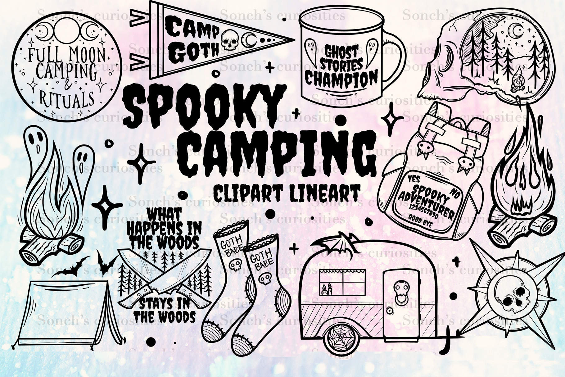 Spooky CAMPING - PNG clipart lineart, an Illustration by Sonch' s ...