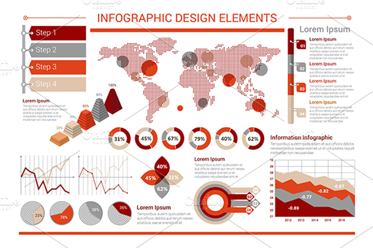Charts, graphs, map for infographics, a Graphic by Vector Tradition