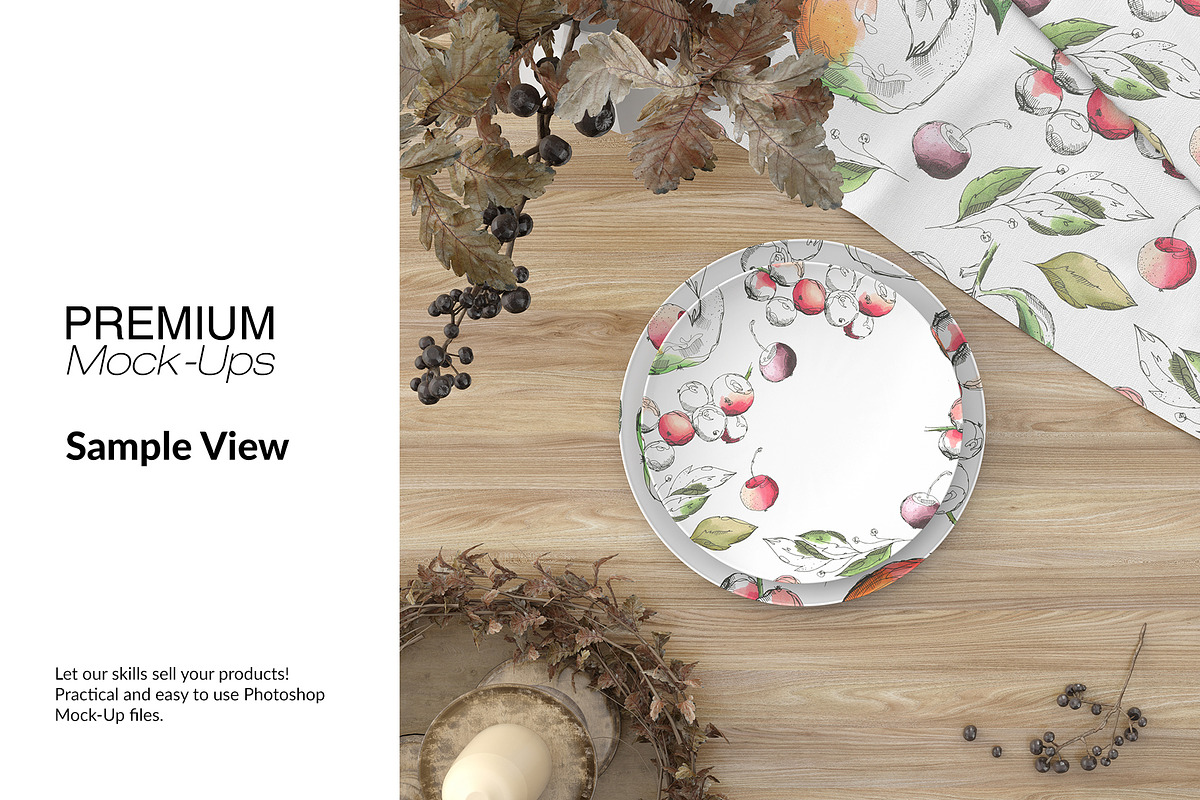 Plates, Tablecloth & Napkin Mockups, a Product Mockup by mock-ups