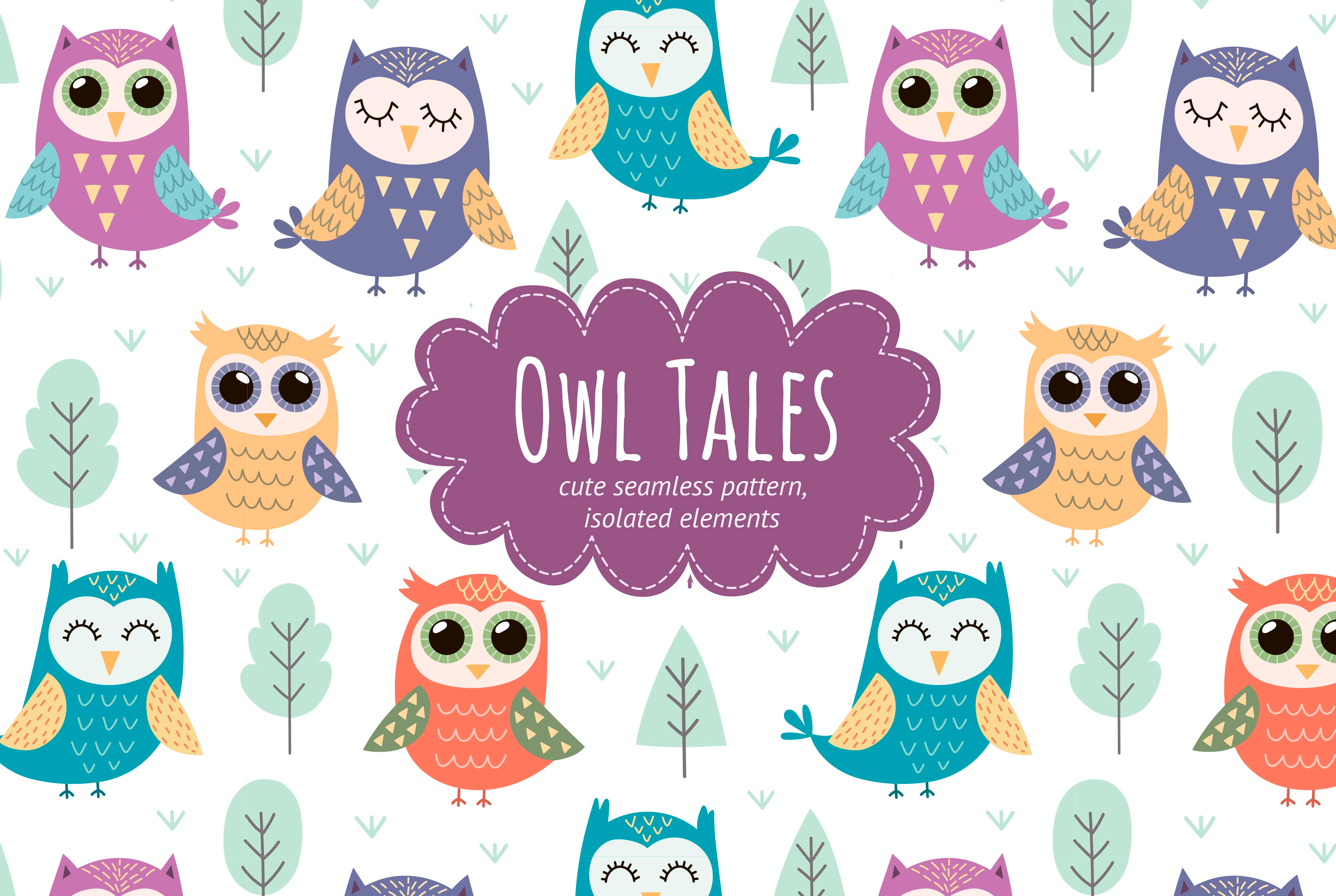 Owl Tales: pattern and elements, a Pattern Graphic by Gulnara Sabirova