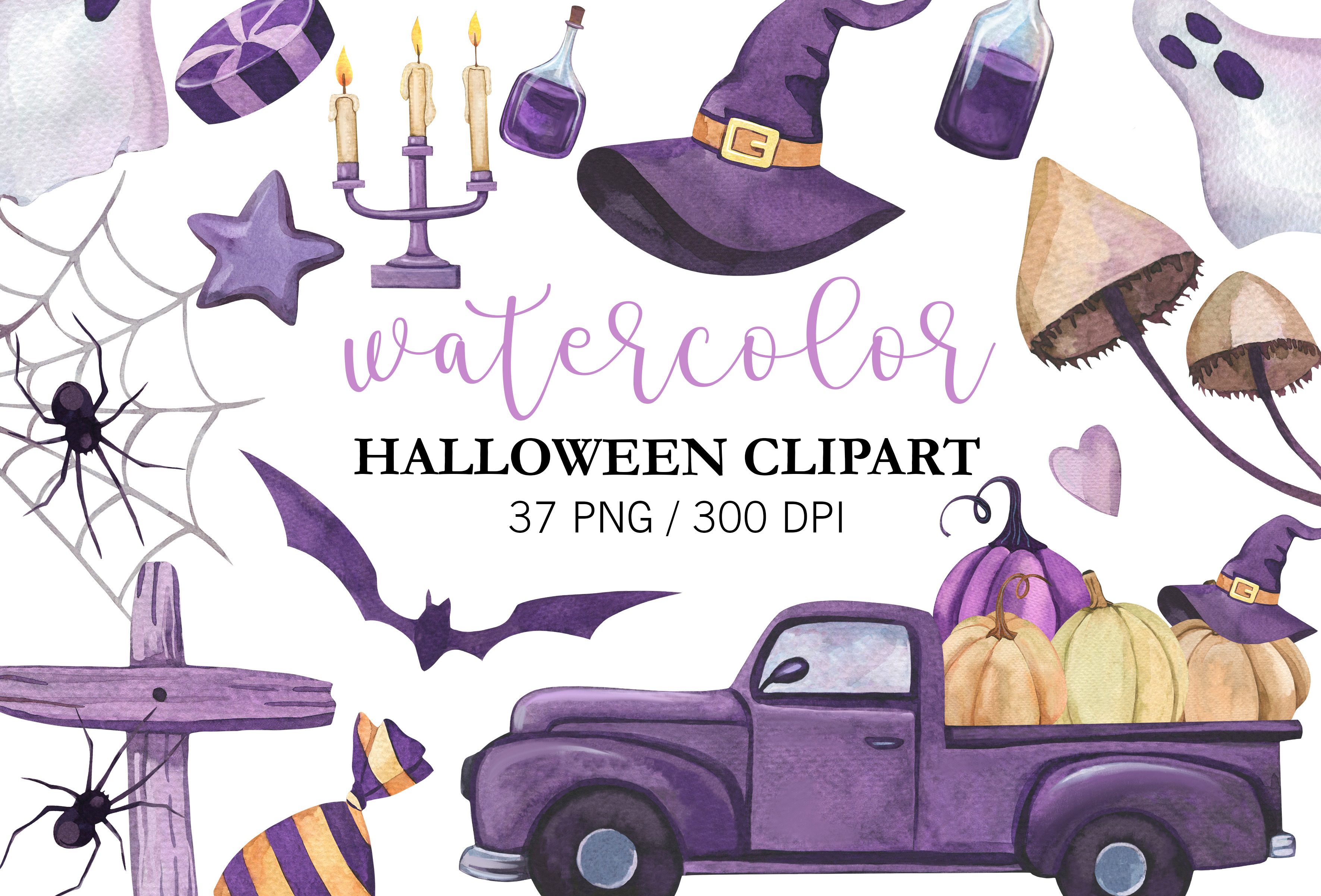 Watercolor Halloween Clipart, PNG