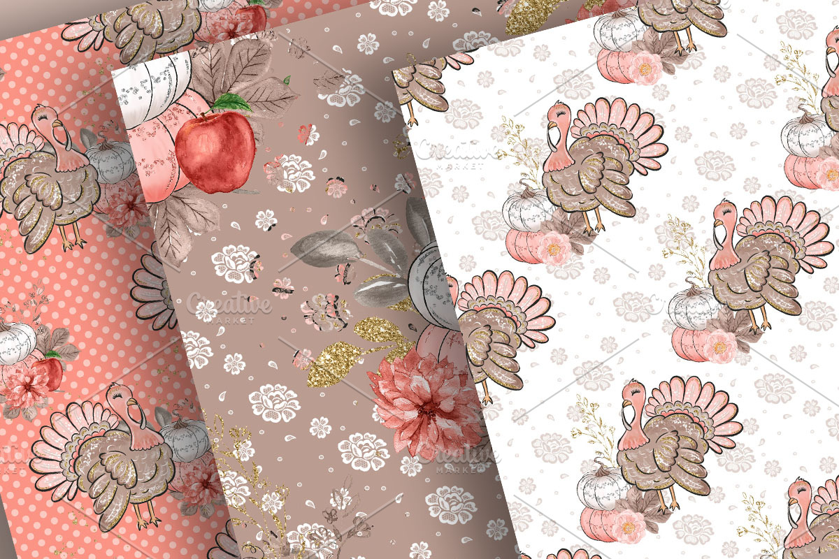 Turkey Thanksgiving digital papers, a Pattern Graphic by designloverstudio