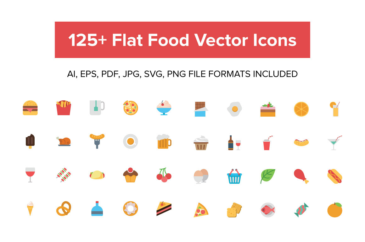 125+ Flat Food Vector Icons, an Icon by Vectors Market