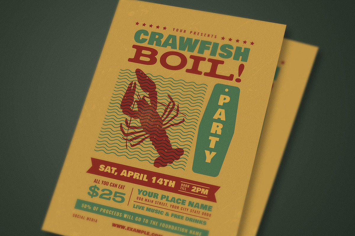 Crawfish Boil Event Flyer, a Flyer Template by Guuver