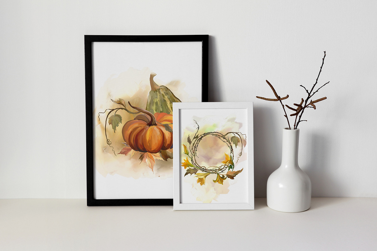 Pumpkin harvest - autumn clipart, an Illustration by Vasmila