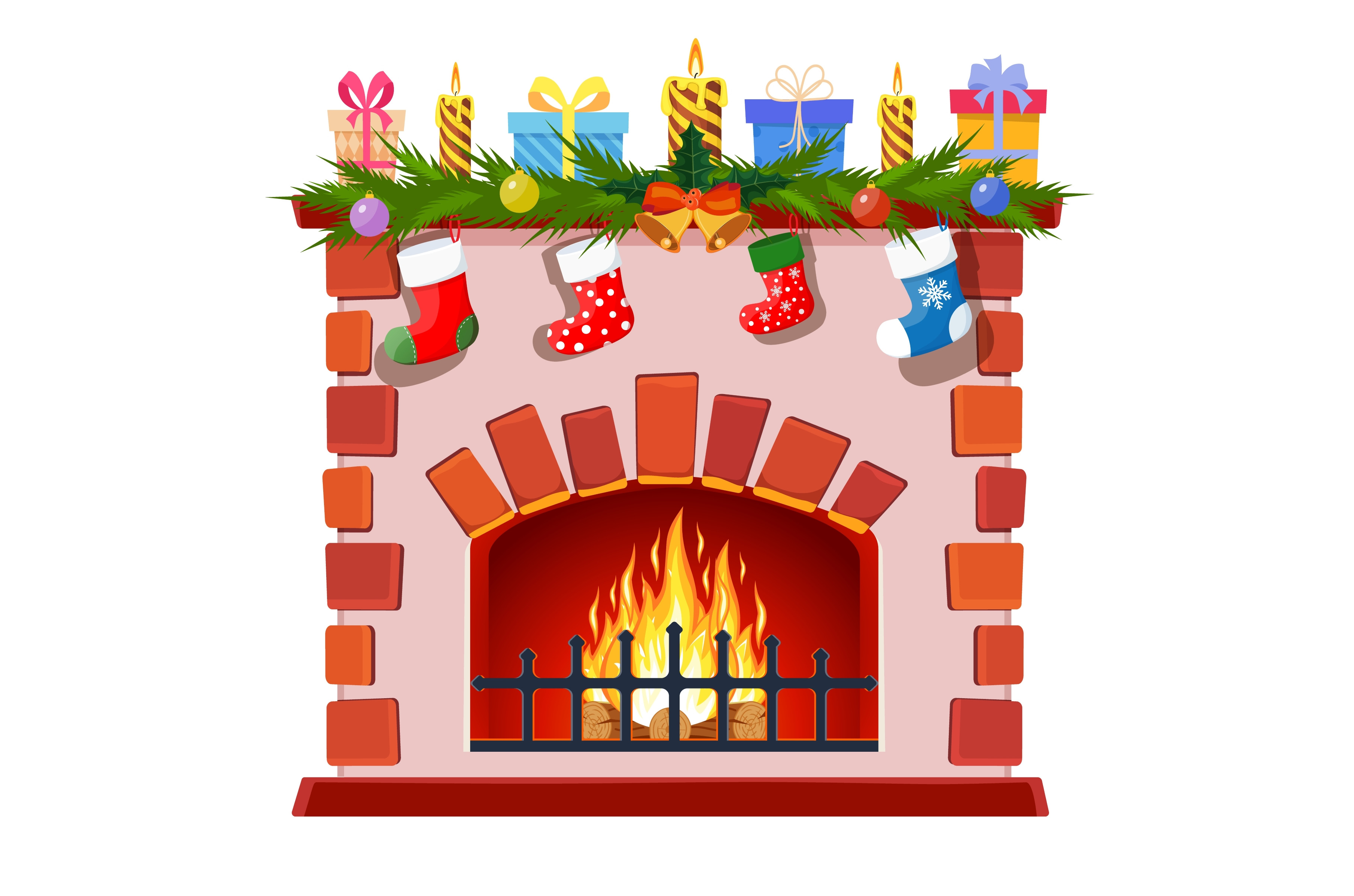 Red brick classic fireplace, an Object Graphic by ModVector | Creative ...